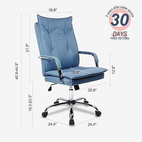 CLATINA Blue Executive Office Chair Set of 2,High Back Computer Desk Chair with Armrest Fabric Double Padded Cushion and Wheels,Adjustable Height Swivel Ergonomic Office Chair for Office Home