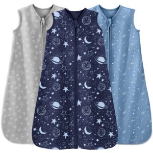 unnivoll baby sleep sack 6-12 months 3 pack 100% cotton lightweight 0.5 tog wearable blanket baby sleep bag with 2-way zipper for newborn infant blue