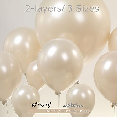 Kozee Pearl white Double-Stuffed Balloons different sizes 63pcs18/10/5 inch 2layer pearl white sand balloon Garland kit For bridge to be Wedding women Birthday baby shower anniversary decorations