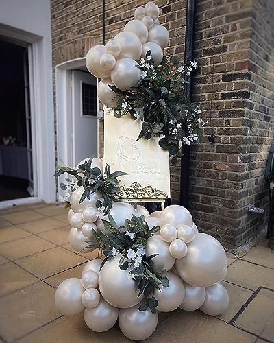 Kozee Pearl white Double-Stuffed Balloons different sizes 63pcs18/10/5 inch 2layer pearl white sand balloon Garland kit For bridge to be Wedding women Birthday baby shower anniversary decorations