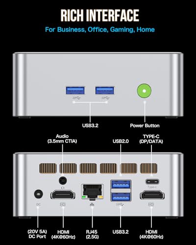 GMKtec Mini PC Intel i5-12450H(Turbo 4.4 GHz) 32GB DDR4 1TB M.2 NVMe SSD, Windows 11 Pro Mini Computers, USB 3.2, Type-C/WiFi 6, BT5.2, RJ45 2.5G/ 4K Triple Display Desktop PC