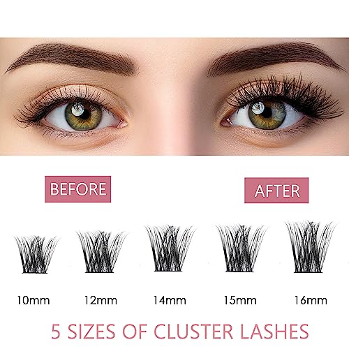 DIY Lash Extension Kit 120 Pcs Individual Lashes with Lash Bond and Seal Applicator Eyelash Extension Kit Wide Stem Cluster Lashes Reusable Cluster Eyelash Extensions 10-16mm C D Curl - V28