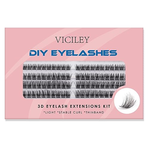 DIY Lash Extension Kit 120 Pcs Individual Lashes with Lash Bond and Seal Applicator Eyelash Extension Kit Wide Stem Cluster Lashes Reusable Cluster Eyelash Extensions 10-16mm C D Curl - V28