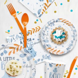 APOWBLS Halloween Baby Shower Decorations Tableware - A Little Boo Is Almost Due Baby Shower Decorations, Plates, Cups, Napkins, Tablecloth, Cutlery, Halloween Baby Shower Party Supplies | Serve 24