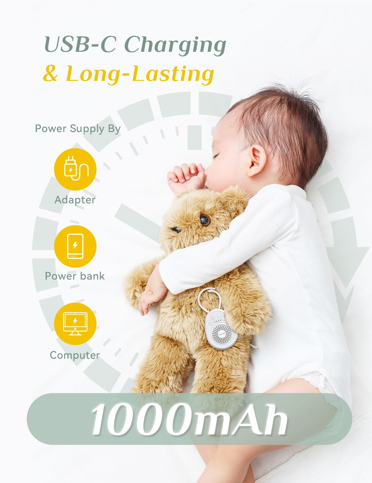 FOXFINE White Noise Machine, Portable Sound Machine with 30 Soothing Sounds, Travel Sound Machine for Sleep with Timer Child Lock, Noise Canceling for Home Office Privacy, Ideal for Baby Kids Adults