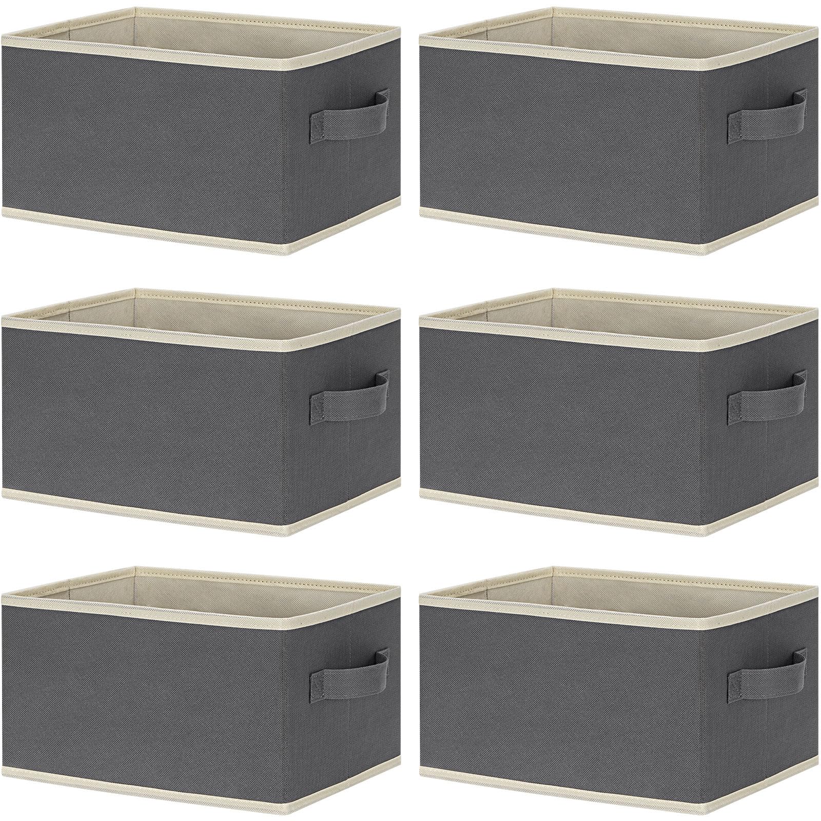 LHZK Small Storage Baskets for Shelves 6 Pack, Collapsible Fabric Storage Bins for Shelves, Closet Storage Bins with Handles, Storage Baskets for Organizing Home (Grey, 11.4"x8.7"x6.7")