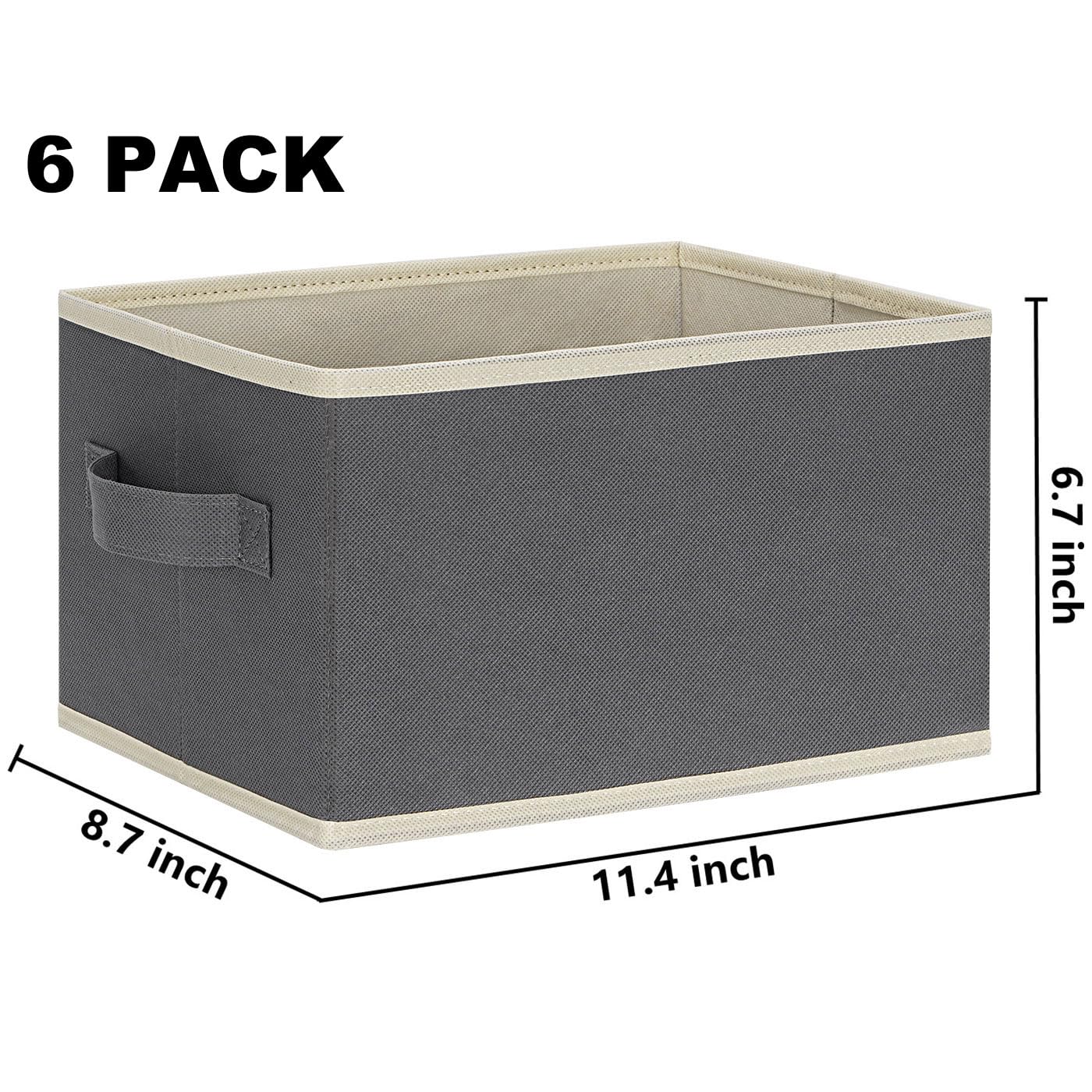 LHZK Small Storage Baskets for Shelves 6 Pack, Collapsible Fabric Storage Bins for Shelves, Closet Storage Bins with Handles, Storage Baskets for Organizing Home (Grey, 11.4"x8.7"x6.7")