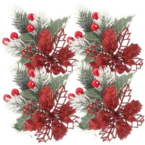 nolitoy 4pcs christmas decor flower vases decorative clips artificial xmas poinsettia flowers christmas vase decors fake poinsettia flower artificial flower pine needles decorations metal