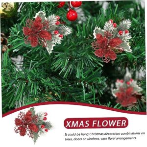 NOLITOY 4pcs Christmas Decor Flower Vases Decorative Clips Artificial Xmas Poinsettia Flowers Christmas Vase Decors Fake Poinsettia Flower Artificial Flower Pine Needles Decorations Metal