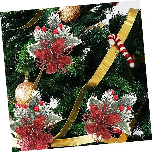 NOLITOY 4pcs Christmas Decor Flower Vases Decorative Clips Artificial Xmas Poinsettia Flowers Christmas Vase Decors Fake Poinsettia Flower Artificial Flower Pine Needles Decorations Metal