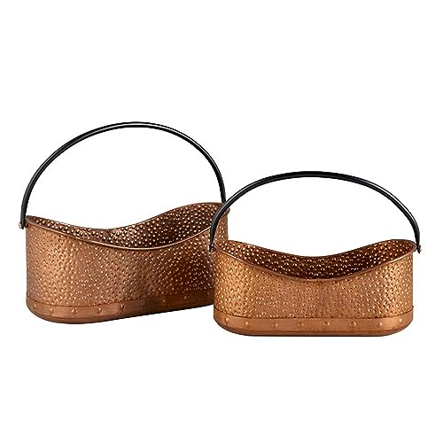 47th & Main Metal Baskets Rustic Hammered Iron Storage Basket Set with Handles, 2-Count, Copper Finish