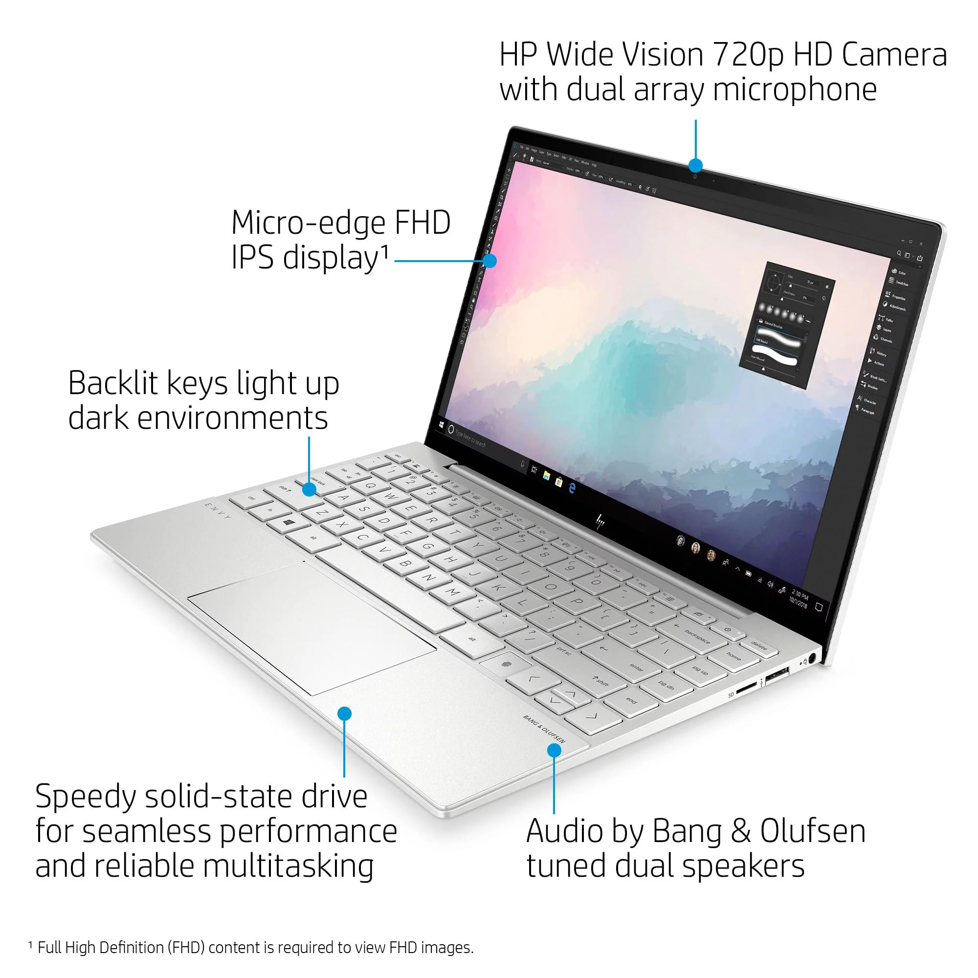 HP Envy 13 2022 Business Laptop 13.3" FHD IPS 4-Core Intel i5-1135G7 8GB DDR4 256GB SSD Intel Iris Xe Graphics Thunderbolt 4 Wi-Fi 6 Backlit Keyboard Fingerprint Windows 11 Pro w/ONT 32GB USB