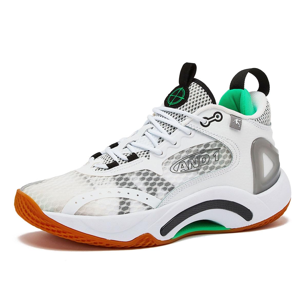 AND1 Scope Basketball Shoes for Women and Men, Mid Top Indoor or Outdoor Basketball Sneakers - White/Light Green, 6 Medium