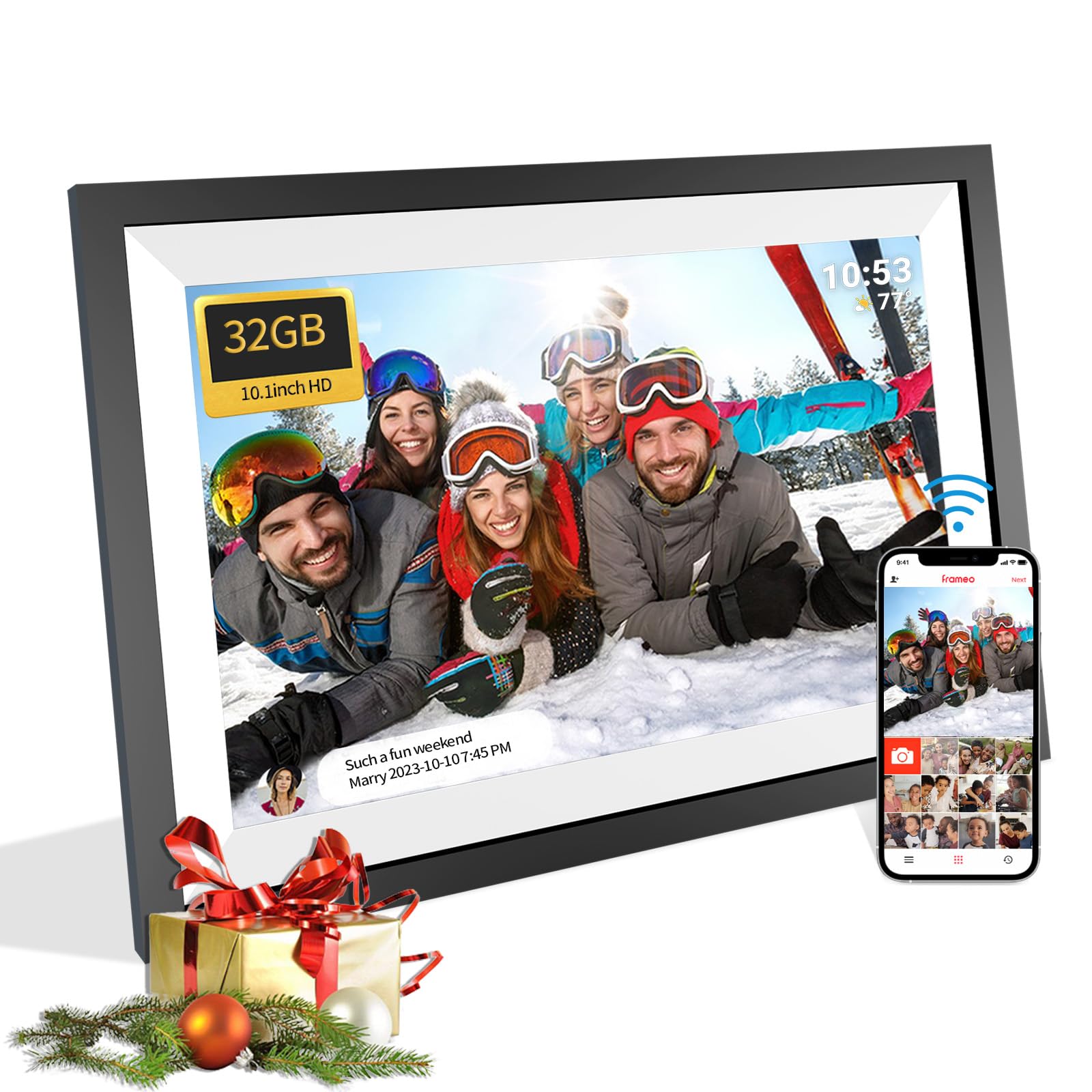 10.1 inch WiFi Digital Picture Frame, 32GB Smart Digital Photo Frame with WiFi Share Photo Video via Frameo App