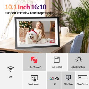 10.1 inch WiFi Digital Picture Frame, 32GB Smart Digital Photo Frame with WiFi Share Photo Video via Frameo App