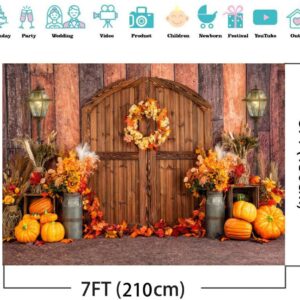 Alltten 7x5ft Fall Thanksgiving Photography Backdrop Autumn Pumpkin Backdrops for Photography Wood Barn Door Backgrounds Thanksgiving Party Supplies Decor Banner F91