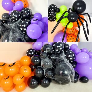 169pcs Halloween Balloon Garland Arch Kit, Halloween Party Decorations Supplies, Large Size Halloween Balloon Garland with Spider Balloon, Halloween Spider Web