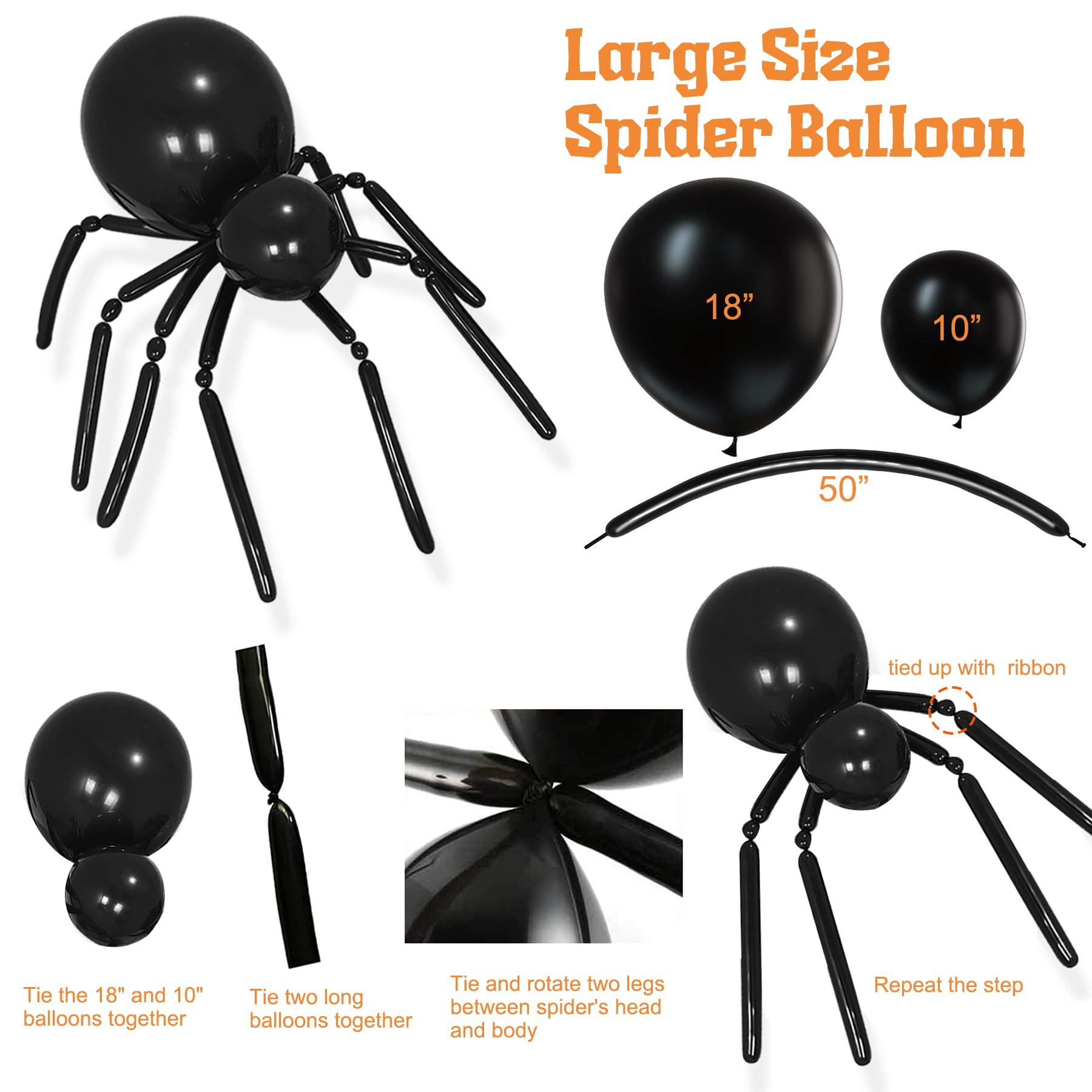 169pcs Halloween Balloon Garland Arch Kit, Halloween Party Decorations Supplies, Large Size Halloween Balloon Garland with Spider Balloon, Halloween Spider Web