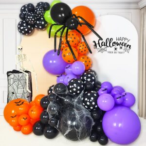 169pcs Halloween Balloon Garland Arch Kit, Halloween Party Decorations Supplies, Large Size Halloween Balloon Garland with Spider Balloon, Halloween Spider Web