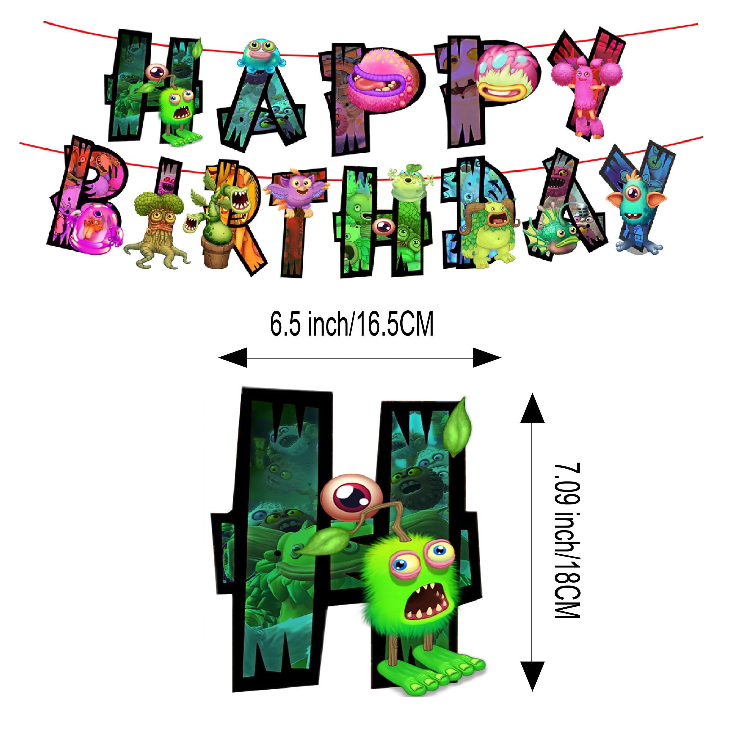 Monster birthday party supplies music moster party decoration for kids birthday party with banner cake topper balloons monster plates and cups