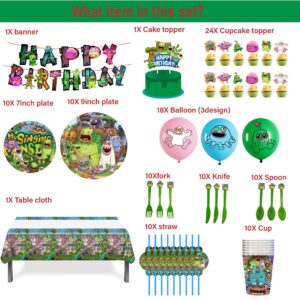 Monster birthday party supplies music moster party decoration for kids birthday party with banner cake topper balloons monster plates and cups