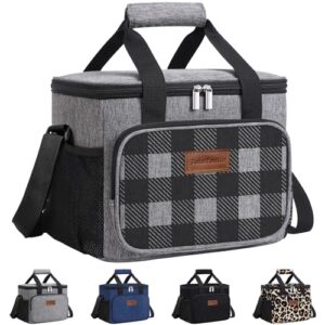 totetastic lunch bag for women/men, insulated reusable lunch box, leakproof lunch tote bag with adjustable shoulder strap, front zipper pocket and dual large side pockets for work/picnicl（9l,plaid）