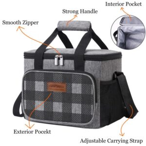 ToteTastic Lunch Bag for Women/Men, Insulated Reusable Lunch Box, LeakProof Lunch Tote Bag with Adjustable Shoulder Strap, Front Zipper Pocket and Dual Large Side Pockets for Work/Picnicl（9L,Plaid）