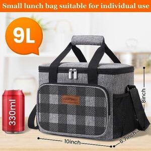 ToteTastic Lunch Bag for Women/Men, Insulated Reusable Lunch Box, LeakProof Lunch Tote Bag with Adjustable Shoulder Strap, Front Zipper Pocket and Dual Large Side Pockets for Work/Picnicl（9L,Plaid）