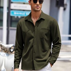 COOFANDY Mens Casual Button Down Shirts Long Sleeve Wrinkle Free Shirt Olive Green