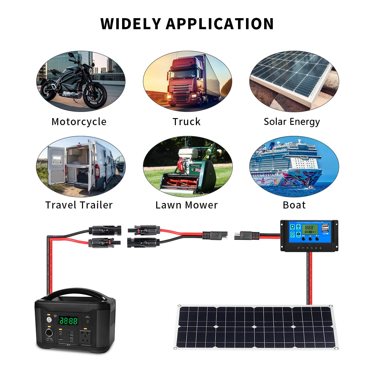 Ansoufien 2 PCS Solar Panel Connectors to SAE Adapter Cable 1FT, 10AWG Solar Panel Extension Cable with SAE Polarity Reverse Adapter for RV Solar Panel Caravan Battery Charger