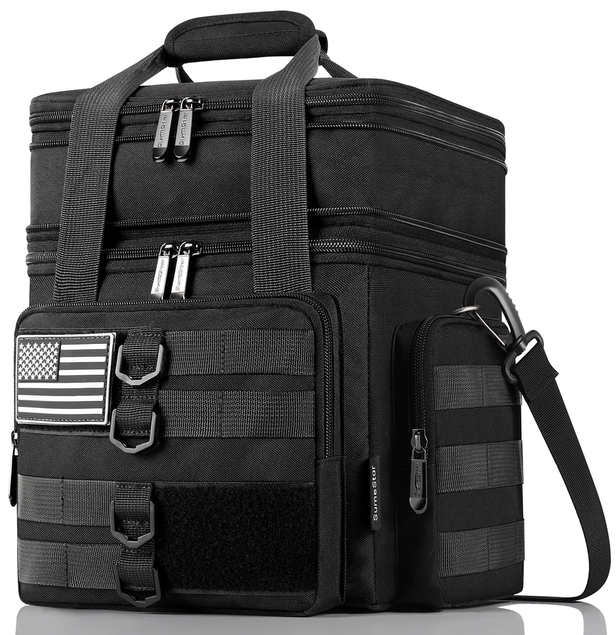 SumeStar Tactical Lunch Box for Men, Large Insulated Lunch Bag Adult, Heavy Duty Double Deck Expandable Lunch Cooler Bag Leakproof Waterproof Lunch Tote for Work Office Camping Travel - Black