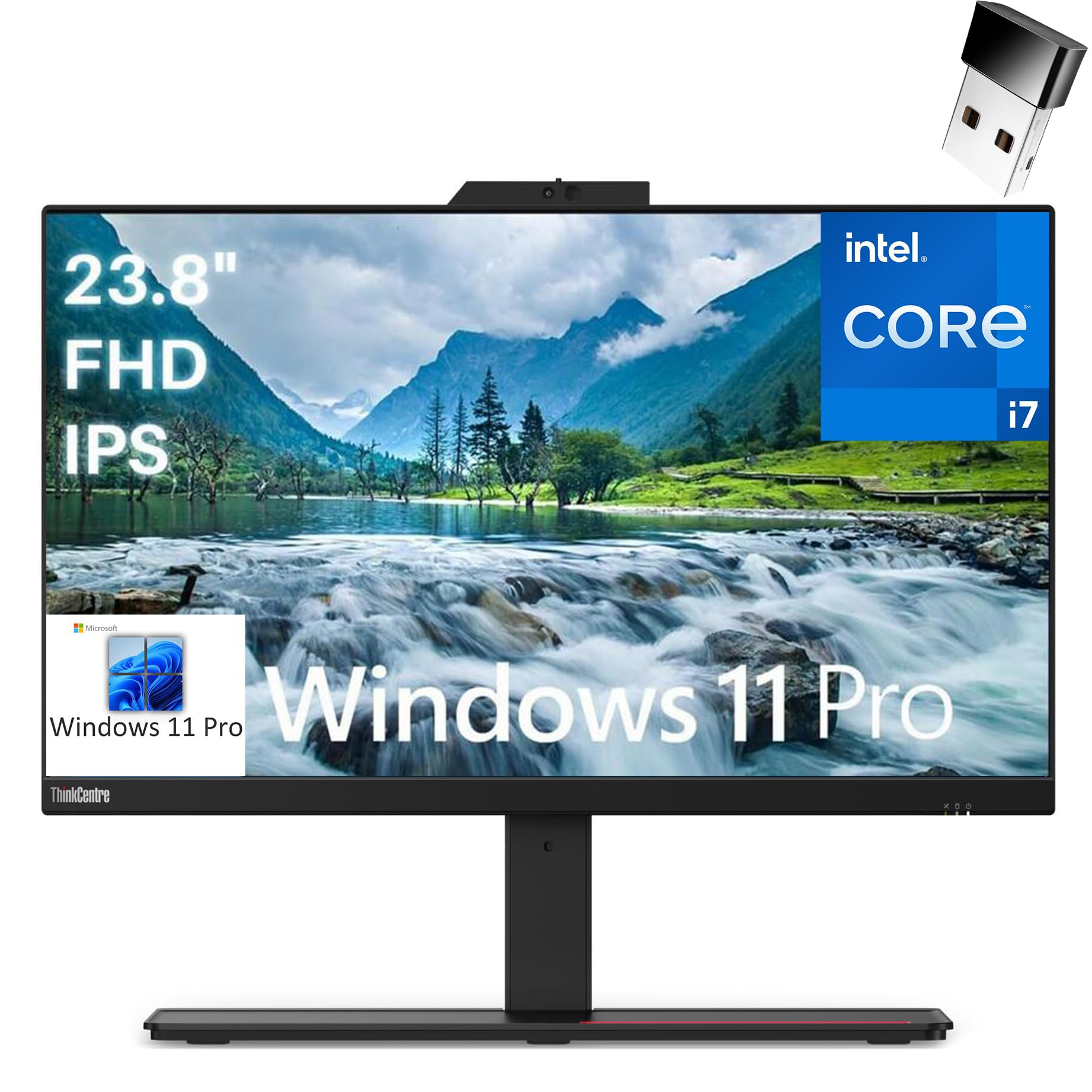 Lenovo ThinkCentre M90a 23.8" FHD AIO Business All-in-One Desktop, Intel Octa-Core i7-10700 up to 4.8GHz, 16GB DDR4 RAM, 1TB PCIe SSD, WiFi Adapter, Ethernet, Windows 11 Pro, BROAG Mouse Pad