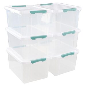 quickquick 36 quart latch clear storage tote, plastic storage bin with latching lid, 6 packs