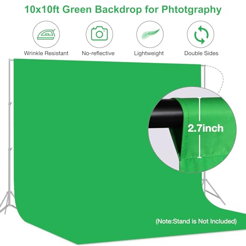 Aimosen 10x10 FT Green Screen Backdrop for Photography, Large Green Background for Zoom Meeting, High Density Chromakey Green Backdrop Curtain for Video Photoshoot Studio Gaming YouTube Conference