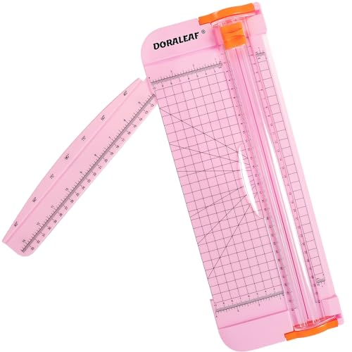 DORALEAF Paper Cutter, Portable Paper Slicer, Paper Trimmer Scrapbooking Tool with Automatic Safety Protection Side Ruler for Craft Paper (12 Inch, Pink)