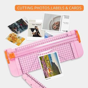 DORALEAF Paper Cutter, Portable Paper Slicer, Paper Trimmer Scrapbooking Tool with Automatic Safety Protection Side Ruler for Craft Paper (12 Inch, Pink)