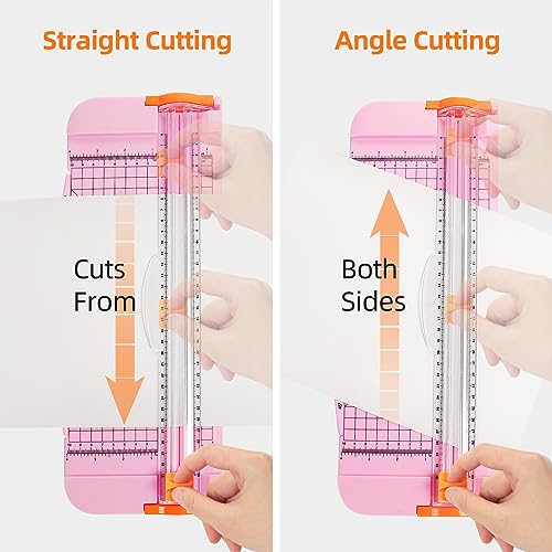 DORALEAF Paper Cutter, Portable Paper Slicer, Paper Trimmer Scrapbooking Tool with Automatic Safety Protection Side Ruler for Craft Paper (12 Inch, Pink)