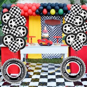 20Pcs Race Car Balloons Race Car Birthday Party Supplies Wheel Tire Checkered Balloon Garland Arch Racing Cars Birthday Decorations for Boys Truck Wheels Party Favors