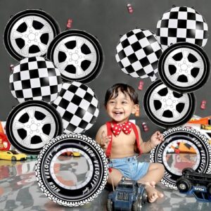 20Pcs Race Car Balloons Race Car Birthday Party Supplies Wheel Tire Checkered Balloon Garland Arch Racing Cars Birthday Decorations for Boys Truck Wheels Party Favors