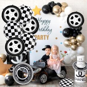 20Pcs Race Car Balloons Race Car Birthday Party Supplies Wheel Tire Checkered Balloon Garland Arch Racing Cars Birthday Decorations for Boys Truck Wheels Party Favors