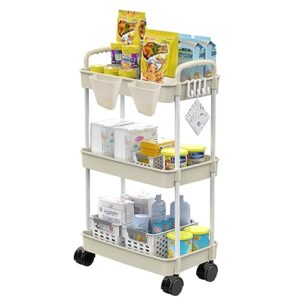 3-tier rolling utility cart, rolling organization cart with handles and lockable wheels, easy assembly multifunctional storage trolley art cart for bathroom, kitchen, living room, office