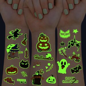 124 Pcs Glow Temporary Tattoos for Kids Non-Repeating, Glow in dark Style Fake Tattoos Stickers for Boys and Girls, Birthday Decorations Luminous Party Supplies Rewards Gifts for Children