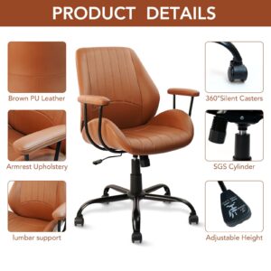 CLATINA Leather Office Chair, High Back Computer Desk Chair with Armrests and Thickened Cushion, Adjustable Executive Swivel Task Chair(Black)