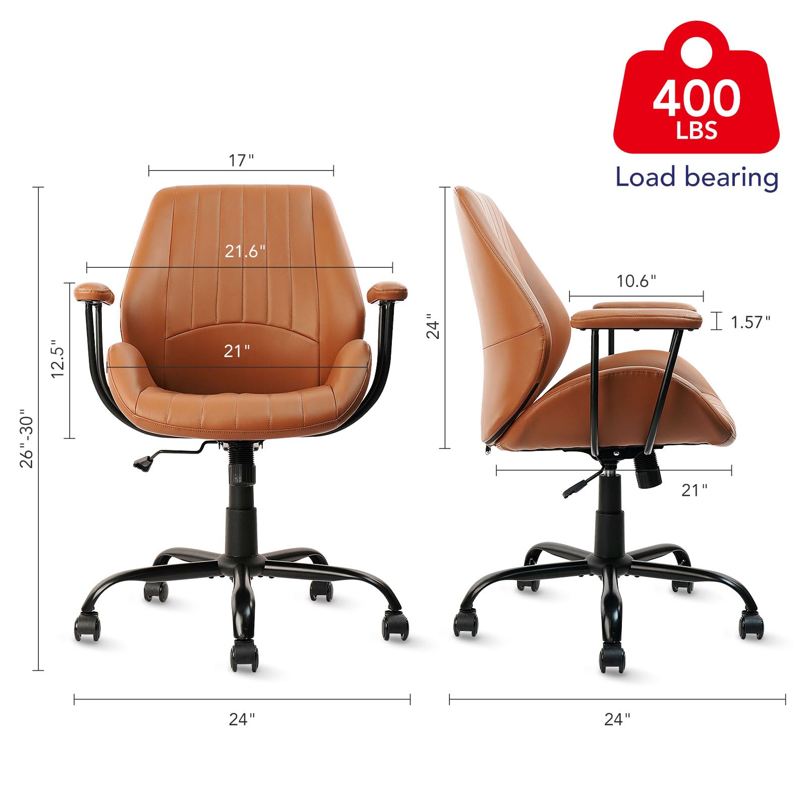 CLATINA Leather Office Chair, High Back Computer Desk Chair with Armrests and Thickened Cushion, Adjustable Executive Swivel Task Chair(Black)