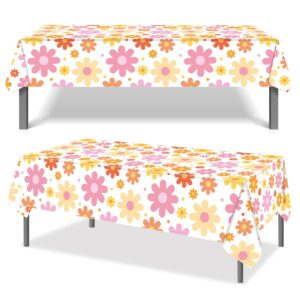 Augisteen Groovy Daisy Tablecloth Plastic Boho Flowers Table Covers Retro Hippies Flower Disposable Rectangle Tablecloths for 70s Boho Birthday Baby Shower Wedding Party 54 x 108 Inch, 2 PCS