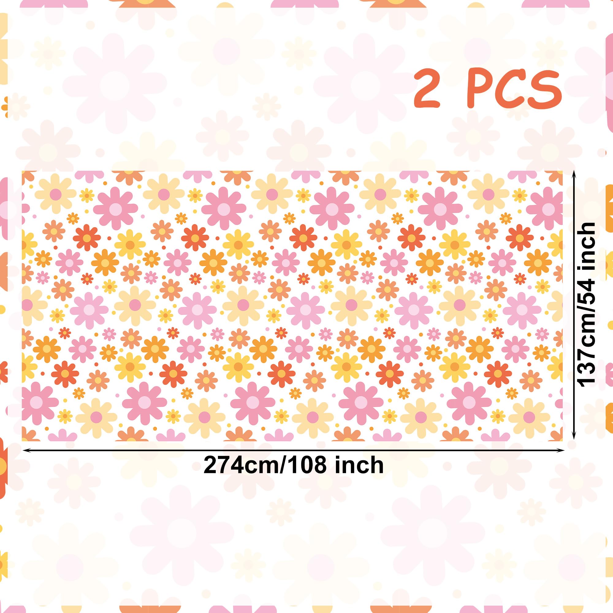 Augisteen Groovy Daisy Tablecloth Plastic Boho Flowers Table Covers Retro Hippies Flower Disposable Rectangle Tablecloths for 70s Boho Birthday Baby Shower Wedding Party 54 x 108 Inch, 2 PCS