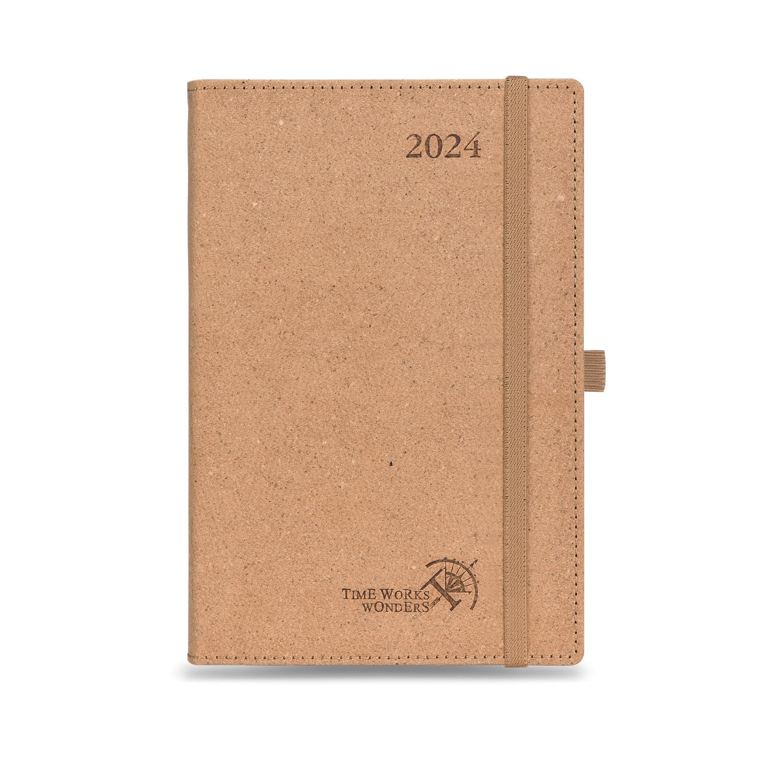 POPRUN Recycled 2024 Daily Planner One Page A Day - 100% Eco-Friendly Materials - 2024 Agenda Hourly Appointment Book with Monthly Calendar, Folded Inner Pocket, 5.5" x 8.5" - Desert Brown