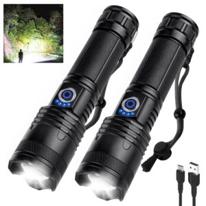 qopoyu led rechargeable flashlights high lumens flash light, 990,000 lumens super bright powerful tactical flashlight, 5 modes ipx6 waterproof handheld flashlights for camping emergencies (2 pack)