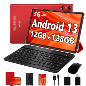 yestel 2023 newest android 13 tablet 10 inch tablet with 12gb ram + 128gb rom,1tb expand,2.0ghz octa-core processor,ips hd display,support 5g wifi,gps,bluetooth 5.0 with keyboard,mouse - red