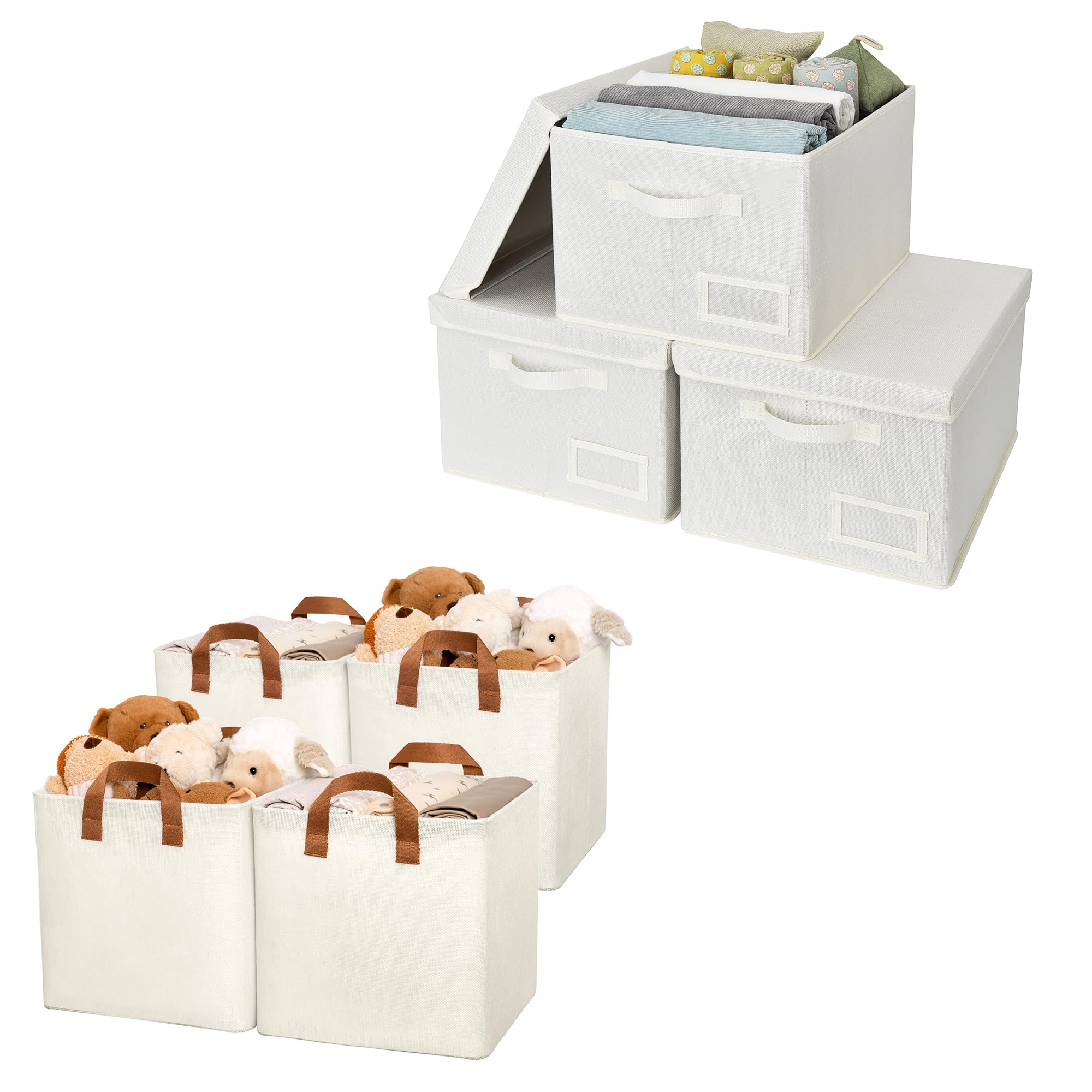 GRANNY SAYS Bundle of 4-Pack Cube Storage Bins & 3-Pack Rectangle Storage Bins with Lids